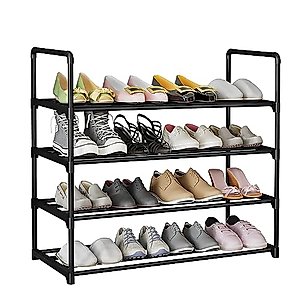 INGIORDAR Shoe Rack 4 Tier Metal Stackable Organizer Storage Shelf Hold 16-20 Pairs for Closet Entryway Bedroom, Black…