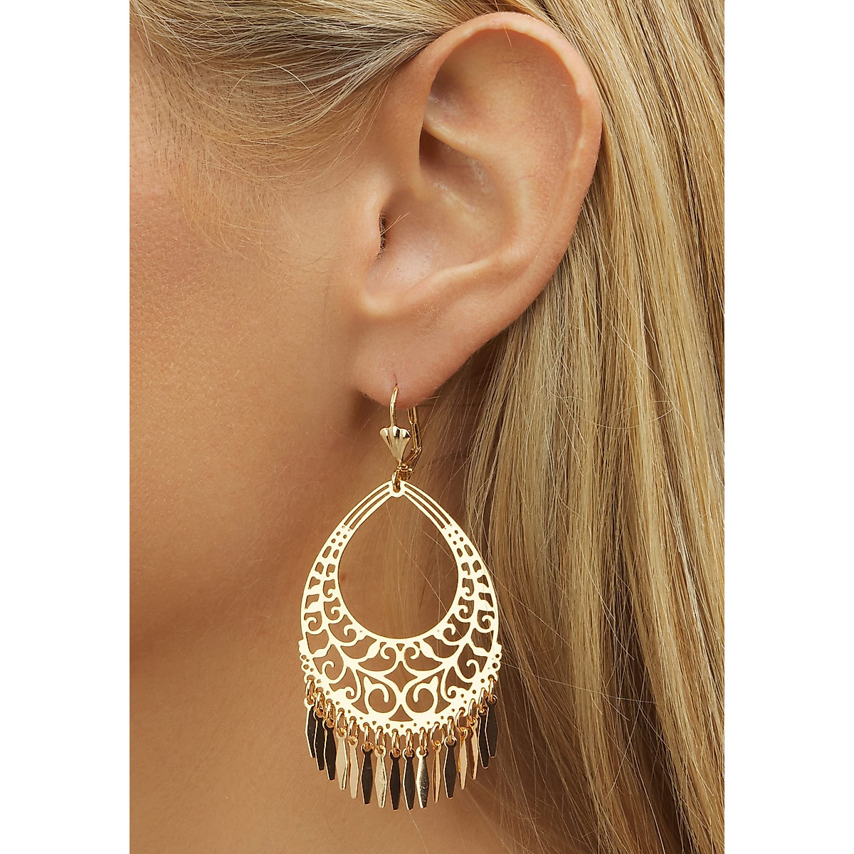 Barzel 18K Gold Plated Filigree Cut-out Dangling Chandelier Earrings - Made in Brazil