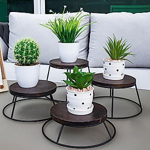 WIWIWISAM Food Display Riser for Party Food Service Display Stands Set of 4,Apply to Party,Dining Bar,Living room or Garden Wood Top & Black Metal Wire