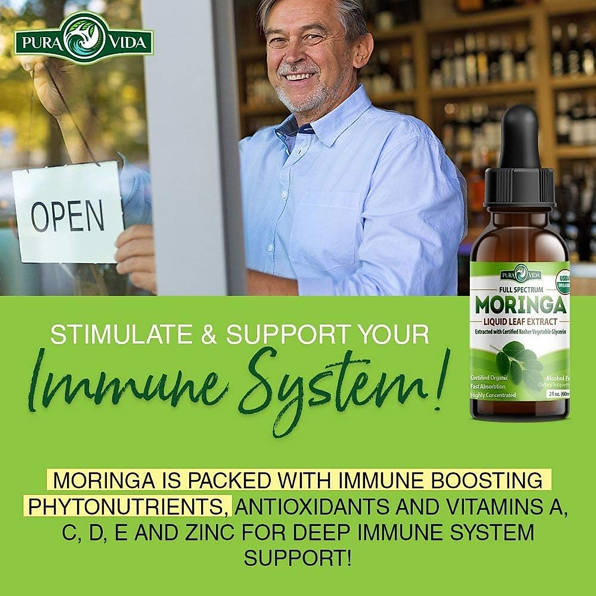 Organic Moringa Leaf Extract Liquid Drops - USDA Organic Certified - Highly Purified, Bioavailable & Faster Absorption Than Moringa Powder or Capsules - Single Origin Moringa Oleifera Leaves Extract