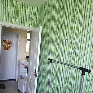 HOYOYO 17.8 x 118 Inches Self-Adhesive Liner Paper, Removable Shelf Liner Wall Stickers Dresser Drawer Peel Stick Kitchen Home Decor, Green Bamboo