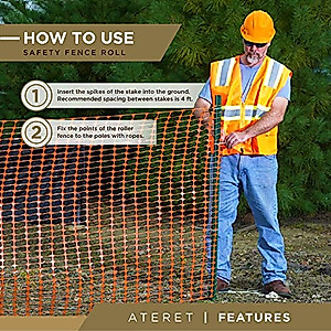 ATERET 4'x100' Orange Plastic Mesh Fencing Roll - Temporary, Reusable Netting for Snow Fence, Garden, Construction, and Animal Barrier (Orange, 8lb/Roll)