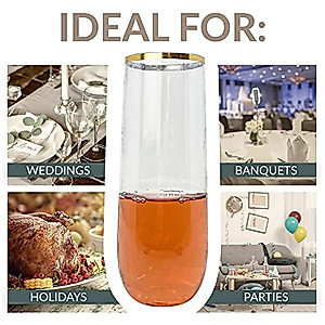 Reli. (15 Pack Plastic Champagne Flutes 9 Oz, Clear w/Gold Rim | Stemless Plastic Mimosa Glasses/Flutes | Disposable, BPA-Free, Shatterproof Cups |Perfect for Mimosa/Champagne, Cocktails, Wedding