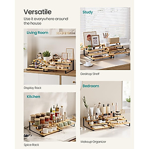 SONGMICS Display Risers, Set of 2 Engineered Wood Perfume Organizer Stand, 4-Tier Cupcake Stand Holder, Spice Rack, Shelf Risers for Figures, Dessert Shelves, Natural Beige and Ink Black UKCS216N01
