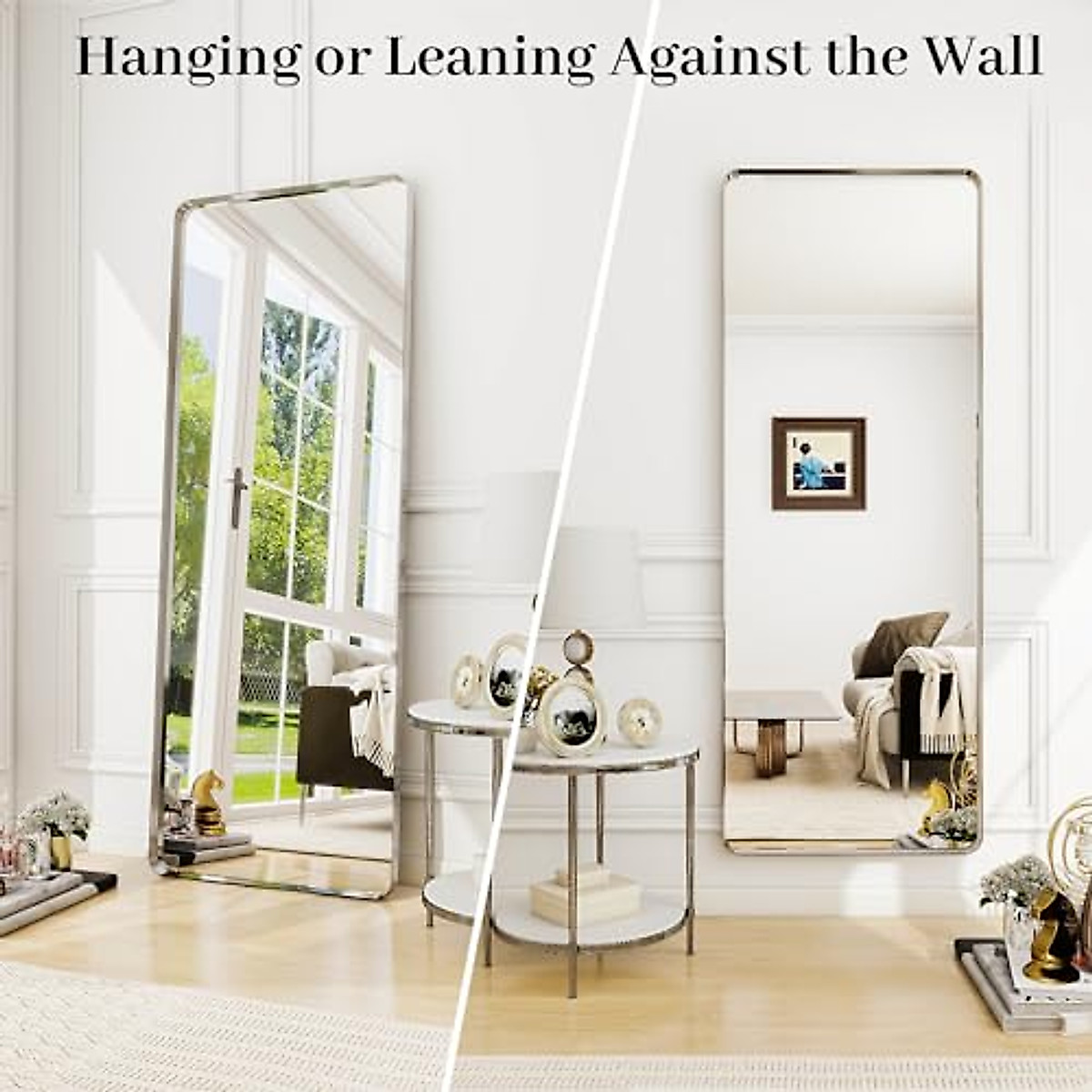 VooBang Full Length Mirror Deep Framed 21x64 Inch Floor Stand, Leaning or Dressing Modern Sleek and Chic Design Ideal for Bedroom, Closet, or Entryway Silver