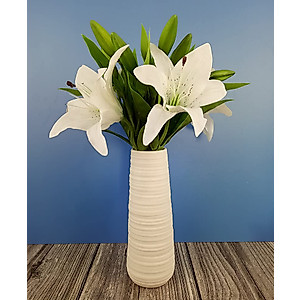 5 Bouquets Artificial Lily Flowers - Lily Fake Flower Suitable for Wedding Party Home Garden Dining Table Shop Decoration Photography Props (White)