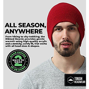 Tough Headwear Beanies for Men & Women - Knit Beanie, Warm & Soft Ribbed Beanie, Daily Knit Hat, Women & Mens Toboggan Hat for Cold Weather Maroon