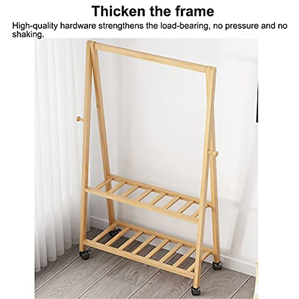 ZJDU Solid Wood Garment Rack,Clothes Rack with Shelves -Rolling Closet Organizer,with Storage Shelves Clothes Hanging Rack, for Entry Ways, Bedrooms,Brown,60×35×150cm