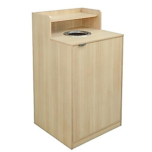 Flash Furniture Dell Trash Can Enclosure with Tray Shelf and 8" Drop Hole, Commercial Grade Trash Receptacle for 32 Gallon Round Cans, Swing Door Access, Oak