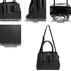 Like Dreams Women Classic Large Vegan Leather Satchel Bowtie Top Handle Fashion Handbag Purse (Black)