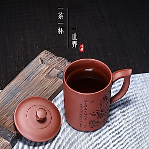 Liang baobao Purple Sand Clay Tea Cup 500ml Chinese Zisha Teacups Handle Lip Mugs (Red)