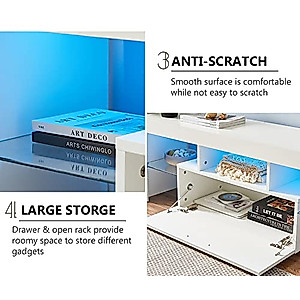 Binrrio Modern TV Stand with 16 Colors LED Light for TV up to 70 Inches, High Glossy TV Cabinet Media Storage Entertainment Center Console Table with Drawer and Shelves for Living Room Bedroom