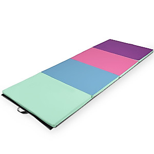 DORTALA Gymnastics Mat, 4'x10' Foldable Gym Exercise Mat with Carrying Handles, 4 Panel Folding Non Slip Mat for Home Gymnastics, Yoga, Fitness, Stretching Training ,Tumbling