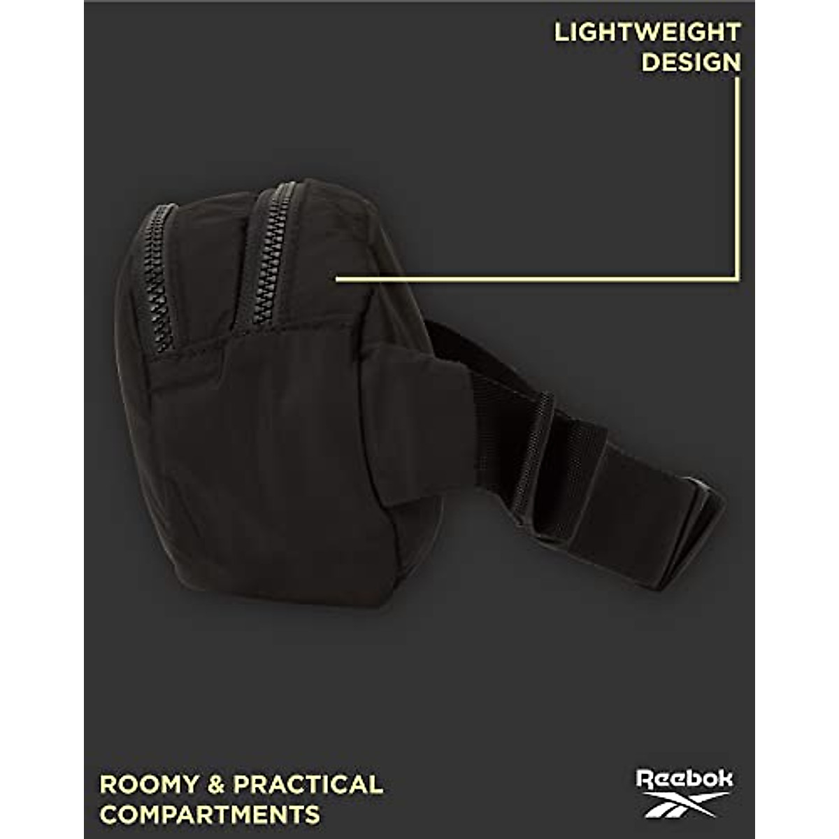 Reebok Women's Fanny Pack - Lightweight Waist Belt Bag - Crossbody Bag for Running, Hiking, Travel, Workouts, Black