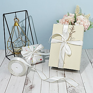 White Satin Ribbon Double Faced Fabric Ribbon with Gold Edges 1 Inch×25 Yards Gold Border Ribbon for Gift Wrapping Crafts Flower Bouquet Hair Bows Making Wedding Party Decoration