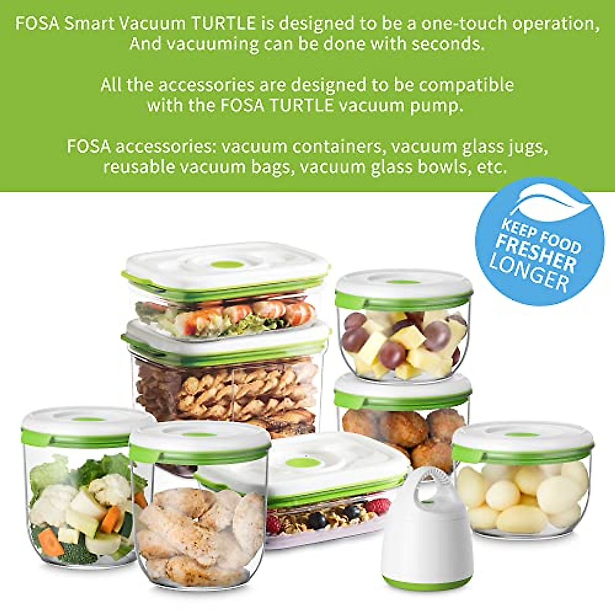 FOSA vacuum storage container set, 8pcs vacuum containers(28oz, 34oz, 45oz and 78oz) with vacuum unit