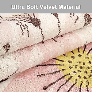 Uphome Round Rug for Bedroom 5.3' Circle Cute Area Rug with Pom Poms Fringe Floral Plant Washable Throw Rugs Non-Slip Soft Floor Mats for Entryway Laundry Living Room Kids Room Nursery, Pink