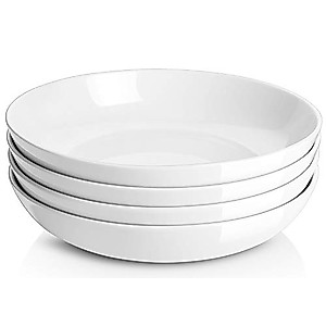 Y YHY 9.75" Large Pasta Bowls, 50 Ounces Big Salad Bowls, Ceramic Serving Bowl Set of 4, Wide and Shallow Bowls Set, Microwave and Dishwasher Safe, White