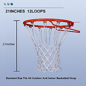 Basketball Net Outdoor, Upgrade Heavy Duty Basketball Net Replacement - Professional All-Weather Anti Whip, Fits Standard Indoor or Outdoor Standard Rim - 12 Loops (White)