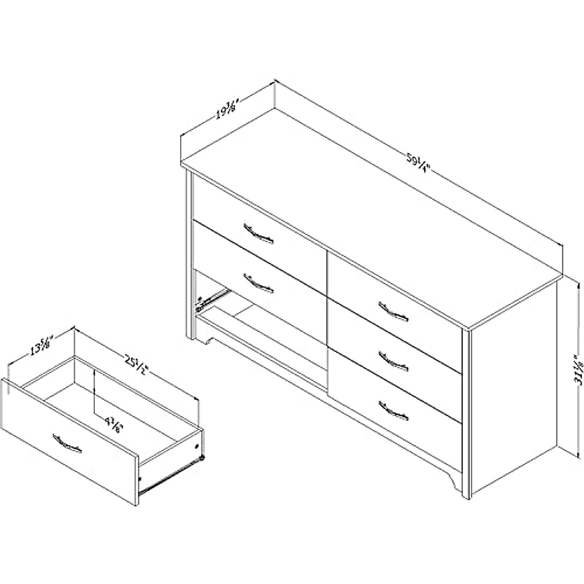 South Store FURNITURE Fusion 6-Drawer Double Dresser Pure Black