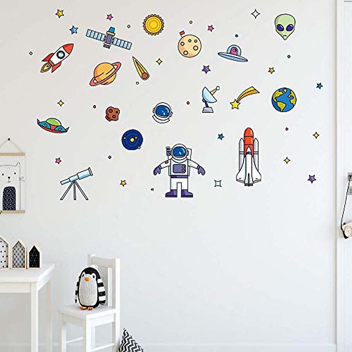 Maydahui 4 Sheet Spaceship Alien Rocket Robot Wall Decals DIY Cartoon Universe Wall Stickers for Children's Room Kids Room Nursery Decoration