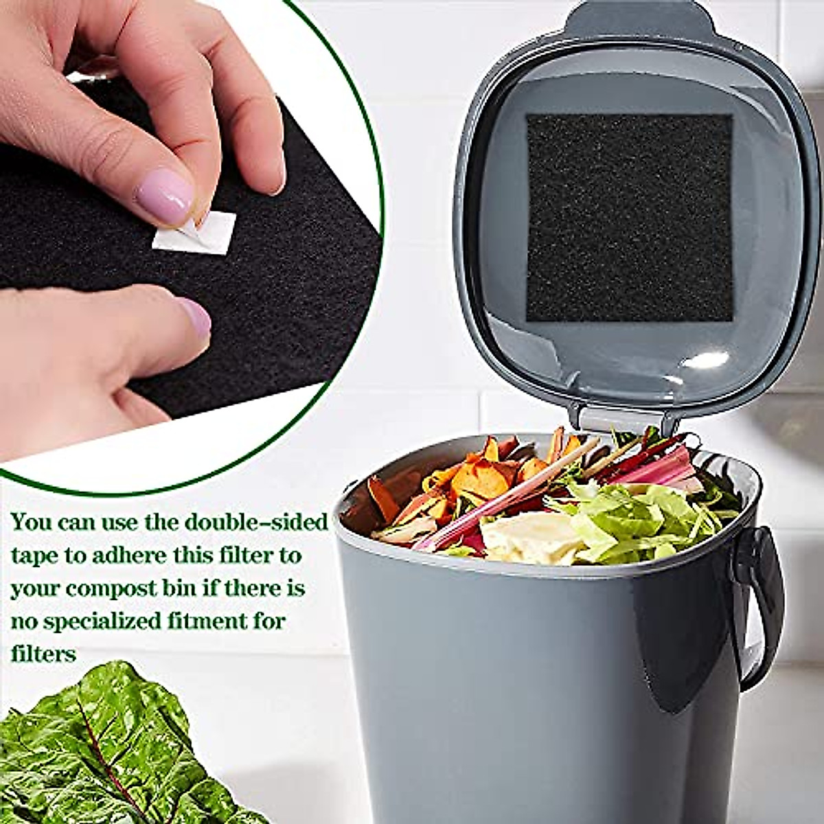 10 Pack Square Compost Bin Filters Spare Activated Carbon Filter Sheets for Indoor Kitchen Compost Bucket Countertop and Recycle Bin (5 Inches)