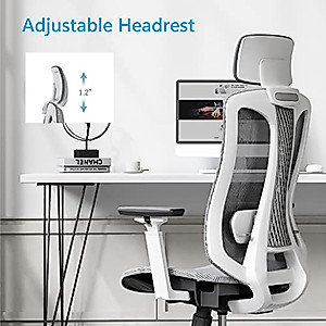 Logicfox Ergonomic Mesh Office Chair, Computer Desk Chair with 3D Armrests, Adjustable Lumbar Cushion & Adjustable Headrest, White High Back Home Desk Chair with Tilt Function, Mesh Backrest & Seat