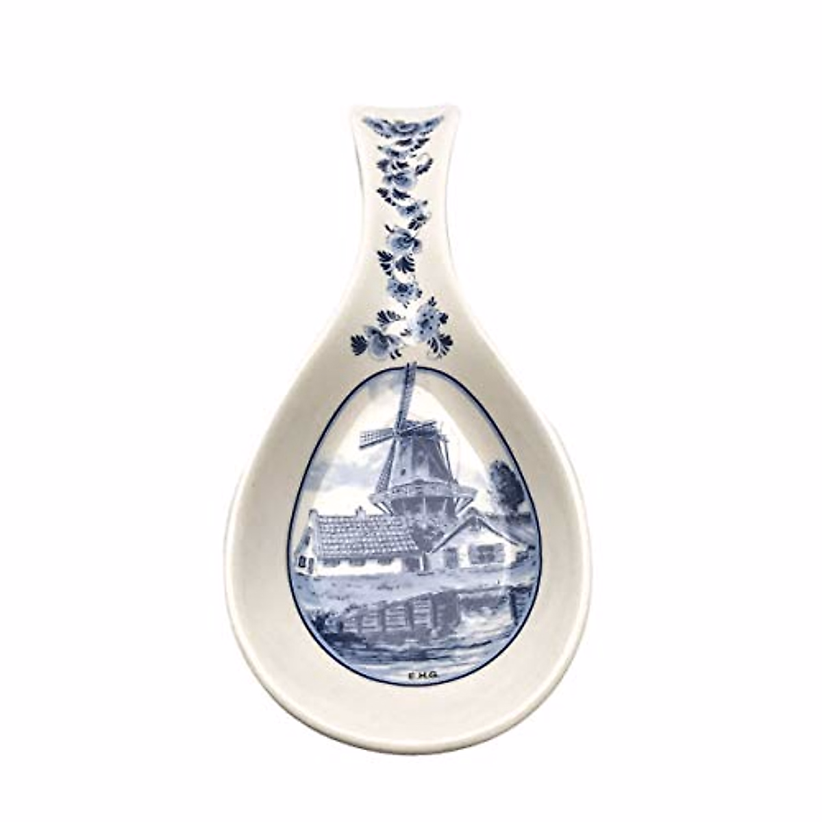 E.H.G - Decorative Ceramic Spoon Rest for Stove Top | Blue & White Windmill Kitchen Essentials | Traditional Kitchen Utensil Holder | Dimensions: 1x3.5x10 Inches.