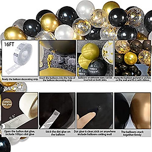 Gold Black Happy Birthday Extra Large Fabric Sign Poster Background Banner with 2pcs Waterproof tablecloths and 50pcs Metallic Shiny Latex Balloons for Birthday Party Backdrop Decoration Supplies