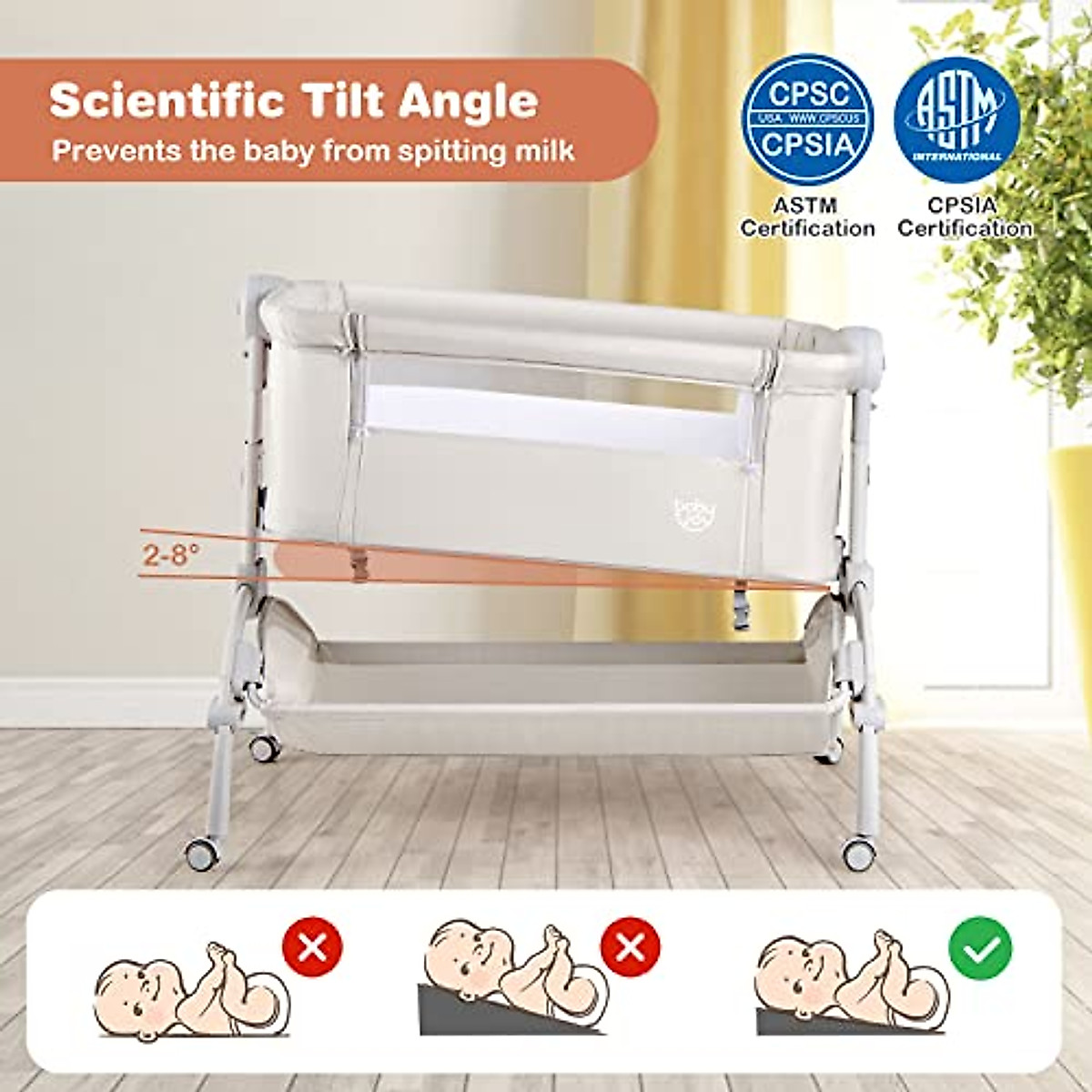 BABY JOY Baby Bassinet, 3-in-1 Rocking Bassinet w/Storage Basket, Double-Lock Design, 7 Adjustable Heights, Soft Mattress & Portable Travel Bag, Bassinet Bedside Sleeper for Newborns Infants (Beige)
