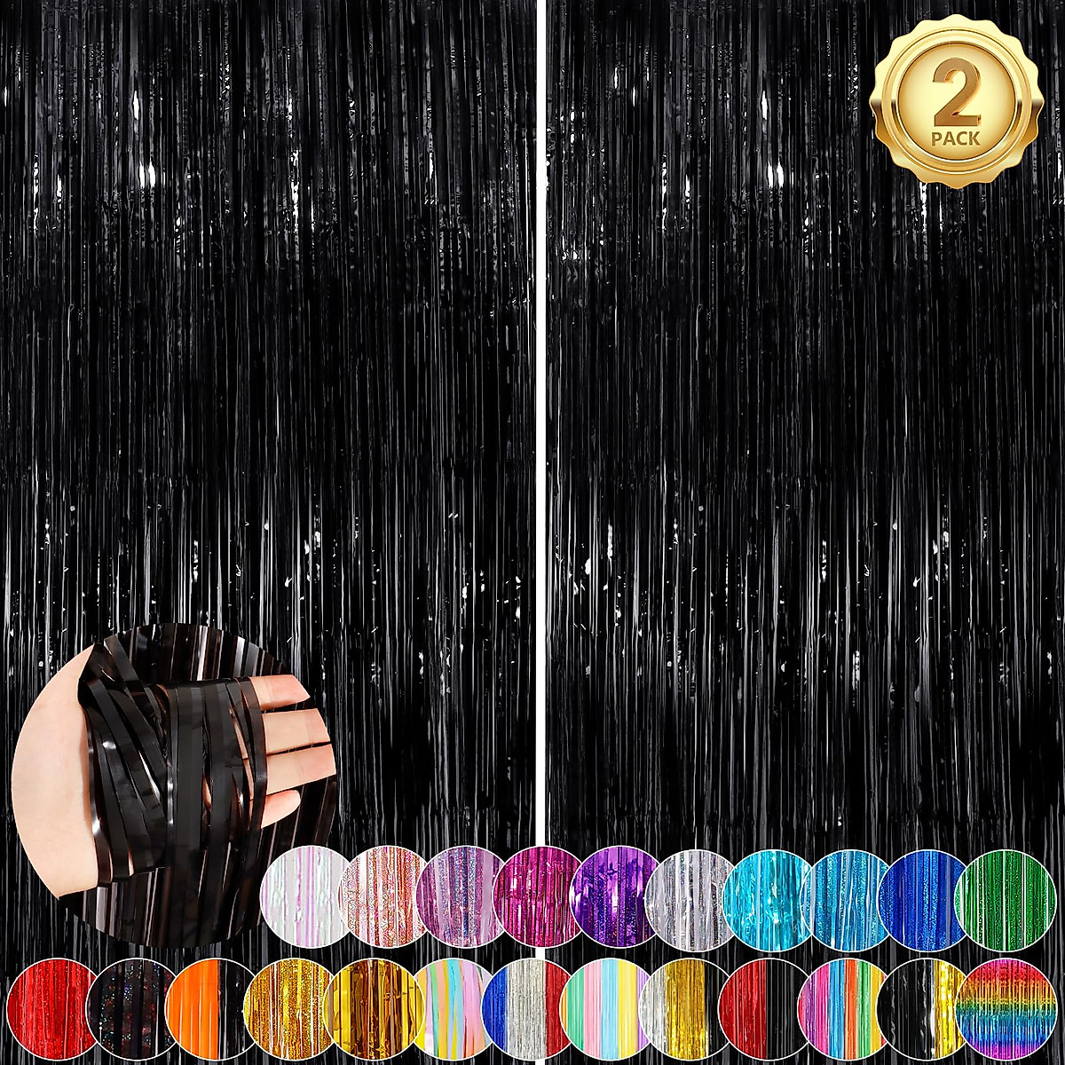Black Fringe Curtain Party Streamers 2Pack 3.3x8.3 Ft Foil Fringe Backdrop Curtains for Birthday Wedding Bridal Baby Shower Holiday Tinsel Streamers Black Party Decorations Door Streamers