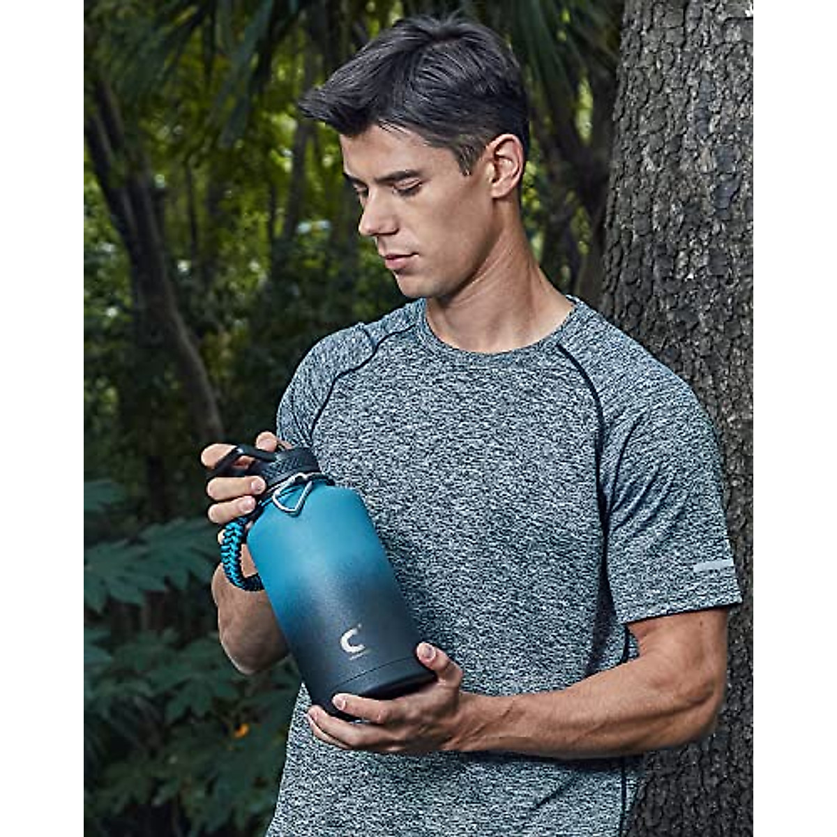 Coolplus 64 oz Insulated Water Bottle with Paracord Handle & 3 Lid, Half Gallon Water Bottle Food-grade Vacuum Large Water Jug Flask, Keep 24H Hot 48H Cold, Leak Proof & BPA-Free,