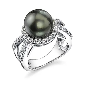 The Pearl Source 10-11mm Genuine Black Tahitian South Sea Cultured Pearl Leah Ring for Women