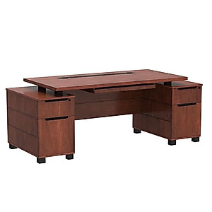 Zuri Furniture 79" Modern Ford Executive Desk with Filing Cabinets - Light Wood