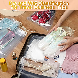 100 Packs Shoes Bags for Travel 10 x 14 Inch Large Transparent Shoe Bags Clear Drawstring Bags Plastic Waterproof Shoe Packing Bags Storage Organizer Pouch with Rope for Men Women Travel Accessories