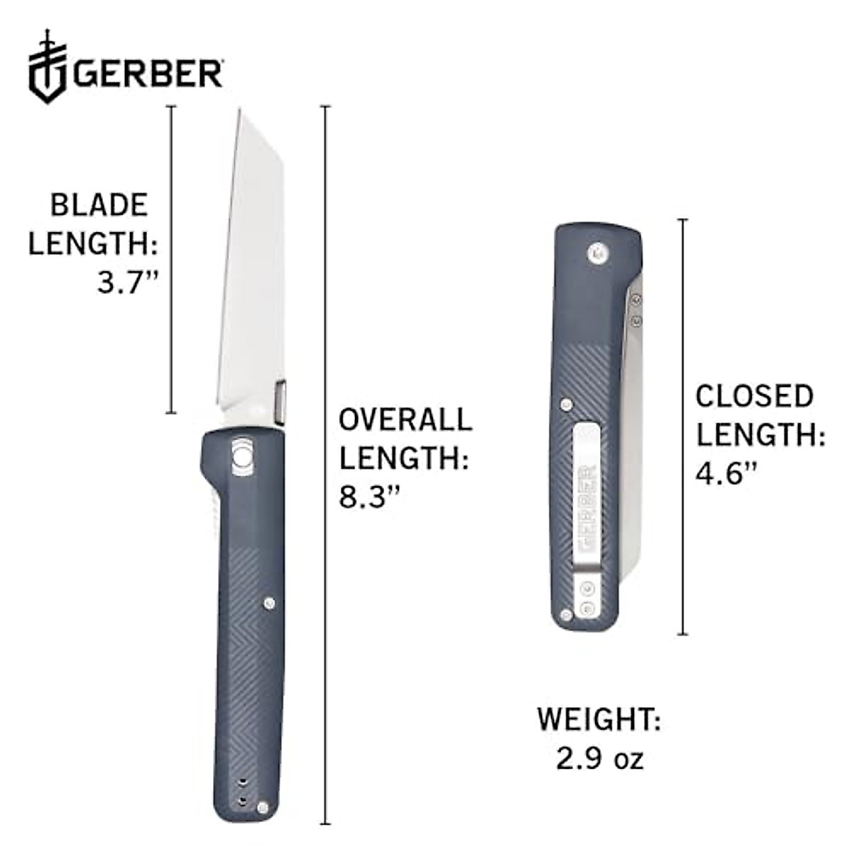 Gerber Gear Pledge Pocket Knife with Pocket Clip - 3.7" Full Panel Plain Edge Blade Folding Knife - EDC Gear and Equipment - Urban Blue