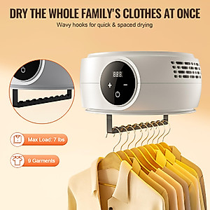 VEVOR Portable Clothes Dryer, Clothes Dryer with Dryer Bag, PTC Heating & LED Display, Foldable Mini Dryer with 5-H Timer for Apartments, Dorms, RVs, or Hotels, 600W, Beige