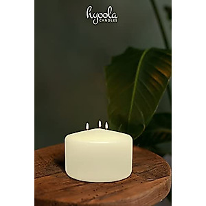 HYOOLA Ivory Three Wick Large Candle - 6 x 3 Inch - Unscented Big Pillar Candles - 62 Hour - European Made