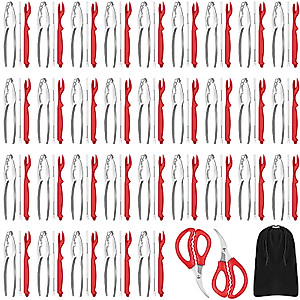 93 Pcs Seafood Tools Set Crab Leg Crackers and Tools Includes 30 Crab Crackers, 30 Crab Leg Forks, 30 Lobster Shellers, 2 Seafood Scissors and 1 Storage Bag Nut Cracker Set for Seafood Party Supplies