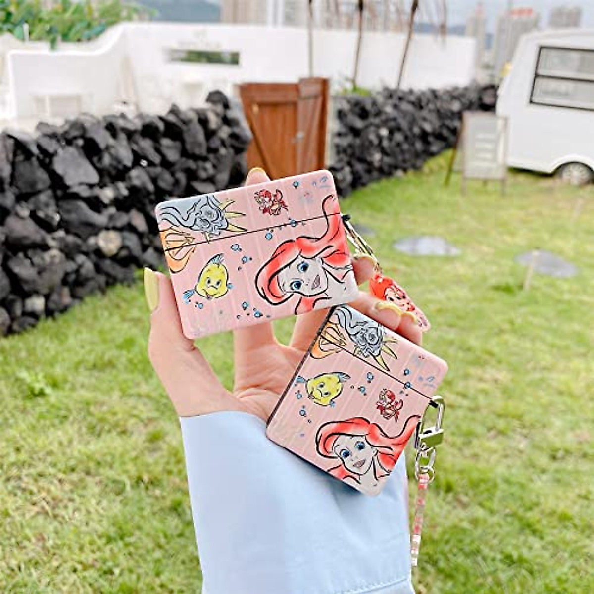 Hard Plastic Case with Keychain Charm for Apple AirPods 1 2 1st 2nd Generation AirPods1 AirPods2 Pink Ariel The Little Mermaid Princess Fish Pink Color Cartoon Anime Cute Lovely Kids Girls