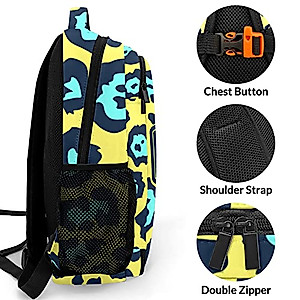 Anneunique Leopard Print Blue Yellow Backpack Custom Multifunctional Waterproof Laptop Bag for Travel Gift