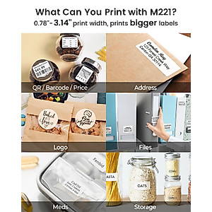 Phomemo M221 Label Printer, Newest Upgraded 3'' Bluetooth Thermal Label Maker, Easier & More Stable,for Product, Address, Barcode, Small Business, Home Portable DIY on Phone/PC,+100 Labels, Sky Blue