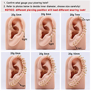 FANSING Big Nose Rings Hoops for Women 20g 9mm Nose Hoop 20 Gauge Septum Rings Gold Cartilage Earrings Hoop Lip Rings Helix Rook Nose Piercing Jewelry Surgical Steel Septum Jewelry