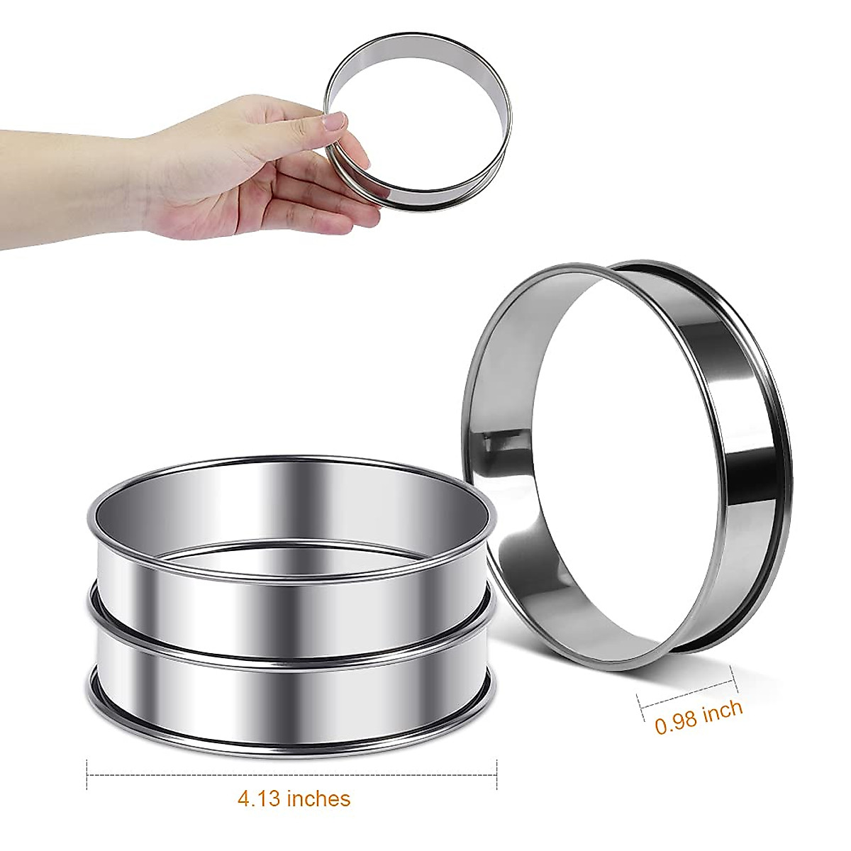 ARRITZ English Muffin Rings, 6PCS Double Rolled Stainless Steel Crumpet Tart Rings for Baking, 4inch/Round for Large Size English Muffin