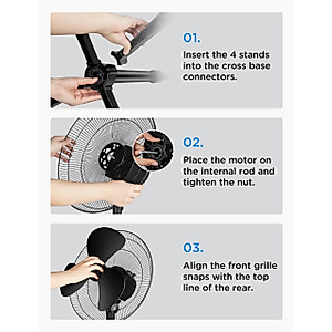 PELONIS 16‘’ Pedestal Stand Up Oscillating Fan with 3 Speeds Settings Ultra Quiet Adjustable Heights for Bedroom, Living Room, Home and Office 2 Packs Black