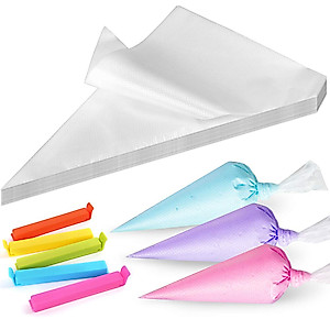 LotFancy Tipless Piping Bags, 500 Pcs 10 Inch Disposable Pastry Bags for Royal Icing, Cookies, Non-Slip Cake Decorating Bags Tool with 5 Clips, for all Size Tips Couplers