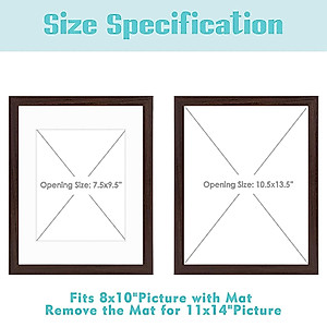 Frametory, 11x14 Picture Frame - Made to Display Pictures 8x10 with Mat or 11x14 Without Mat - Wide Molding - Pre-Installed Wall Mounting Hardware (Brown, 2 Pack)