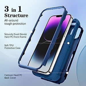 Oqplog for iPhone 13 Pro Max 6.7” Heavy Duty Phone Case for Girls Kids Women Boys Cute Anime Cartoon Hard Triple Layers Cover Full Body Rugged Military Grade Shockproof Cases for Apple 13 promax Maro