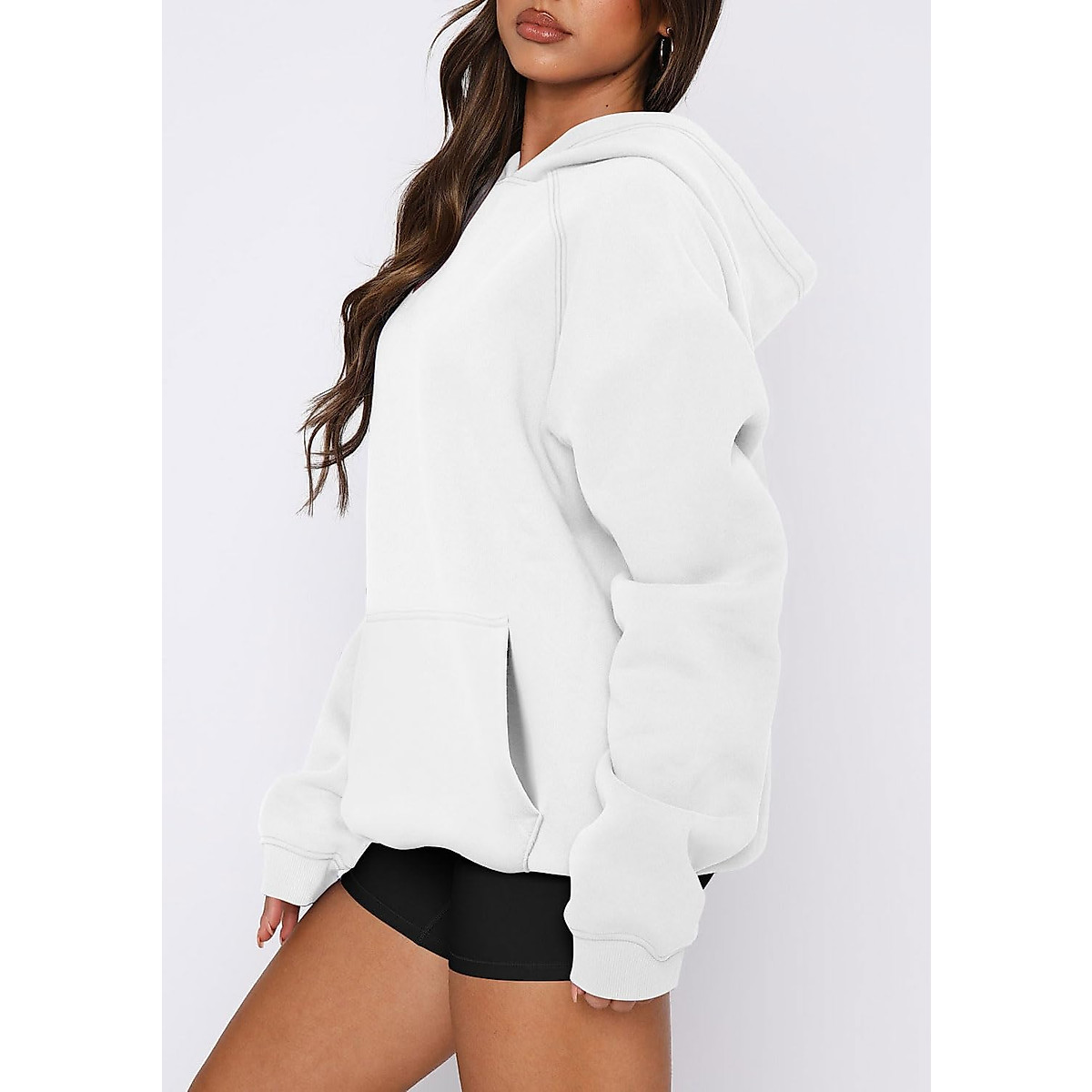 onlypuff Womens Hooded Sweatshirt White Long Sleeve Hoodies Casual Basic Workout Tops S