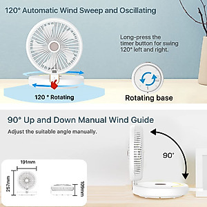 Jassco Air Circulator Fan, Table Fan, Portable Oscillating Desktop Fan, Wall-Mounted Fan, 6 Speeds, Personal Cooling Fan with LED Night Light for Home, Dorm, Workout,White